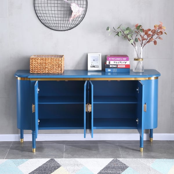 63" Contemporary Blue Sideboard Buffet with Doors & Shelves Gold Finsh ...