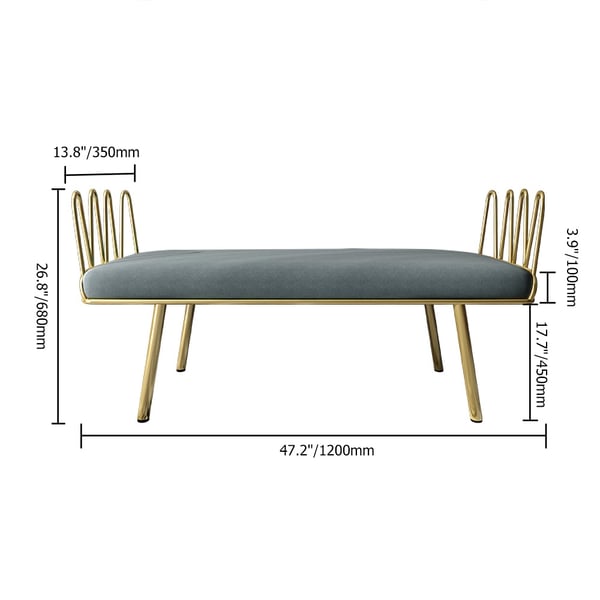 Light Gray Entryway Bench Modern Upholstered Velvet Bench Metal in Gold ...