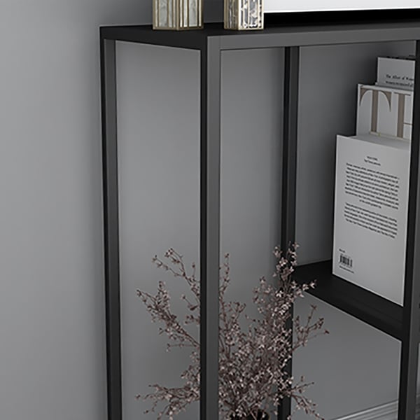 Black Rectangular Narrow Console Table with Shelves Industrial Metal ...