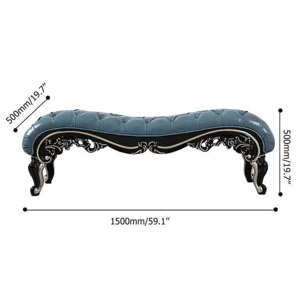 Retro Bench Blue Leather Upholstered Bench Tufted Bench | Homary UK
