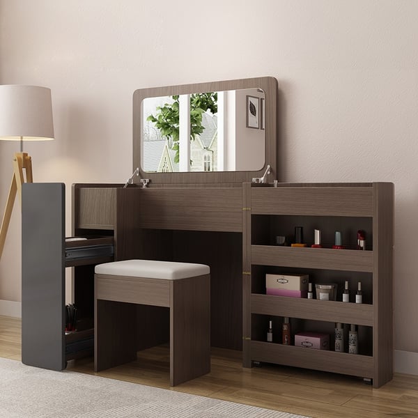 Modern Expandable Vanity Table Multifunctional Vanity Set with Stool ...