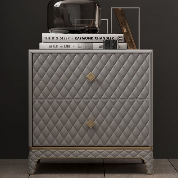 Gray Nightstand Faux Leather Upholstery Bedside Table with 2 Drawers | Homary