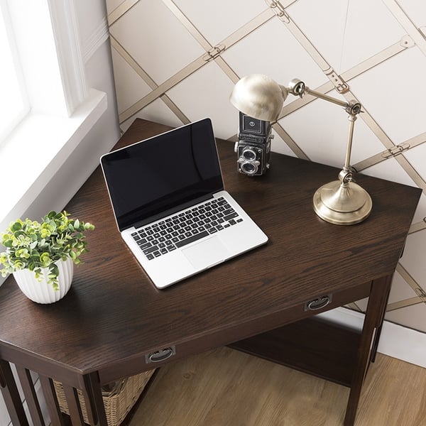 Rustic Vintage Corner Writing Desk Solid Wood Corner Computer Desk with ...