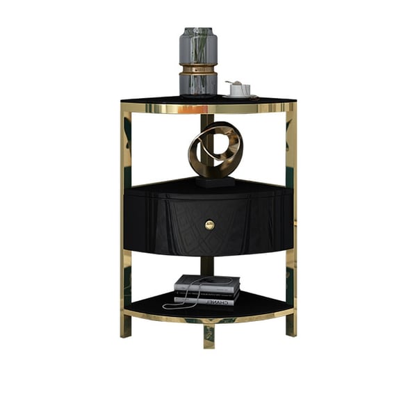 Black Corner Cabinet Triangle Storage Cabinet with Drawer & Shleves ...