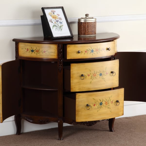 42" Rustic Yellow Semi-Circle Cabinet with Doors & Shelves & Drawers-Homary