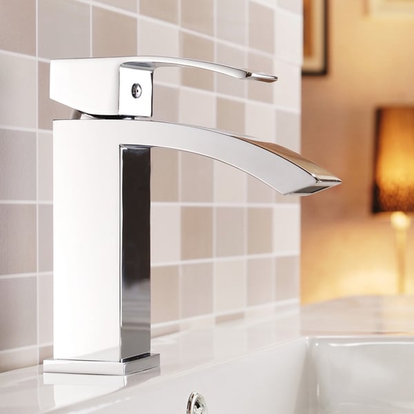 Ridge Waterfall Angled Spout Single Hole Bathroom Sink Faucet Solid ...