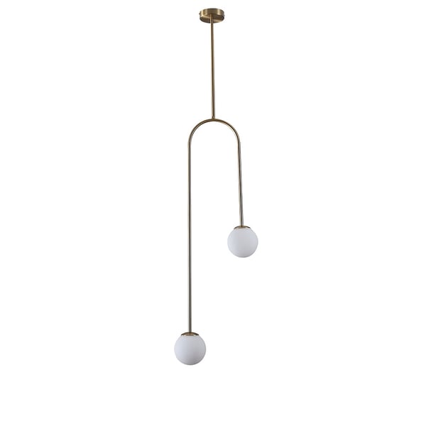 Contemporary Luxury Metal Gold Rod Globe Glass Shade 2-Light Pendant ...