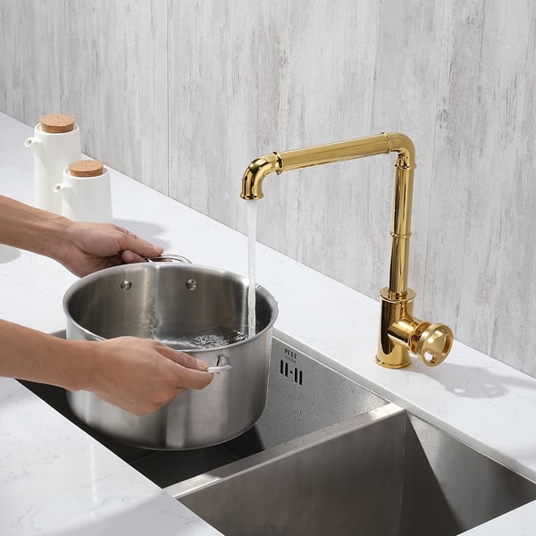 Ruth Industrial Gold 1-Hole Kitchen Faucet Pipe Faucet Brass Single ...