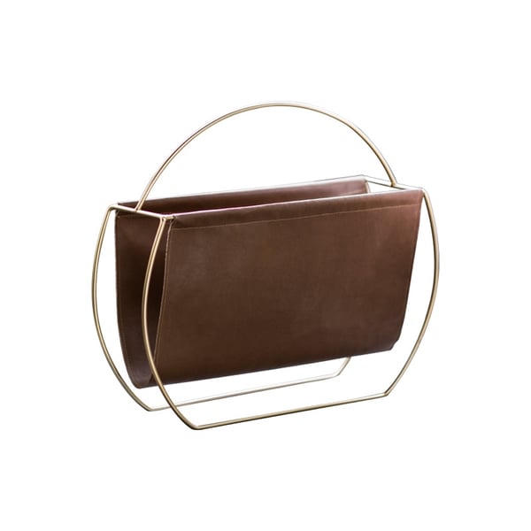 Modern Minimalist Brass Metal Frame Faux Leather Magazine File Holder ...