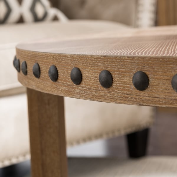 Farmhouse Round Coffee Table with Shelf Nailhead Accent Table in ...