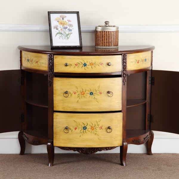 42" Rustic Yellow Semi-Circle Cabinet with Doors & Shelves & Drawers-Homary