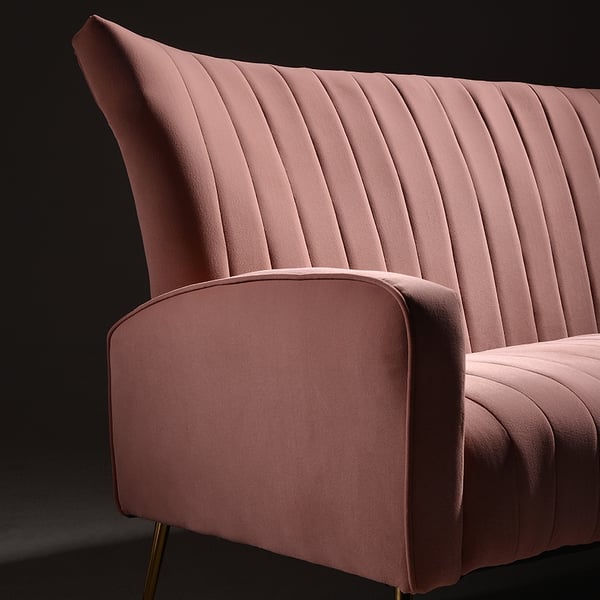Pink Upholstered Sofa Channel Tufted Wingback Chair Velvet Couch 2 ...