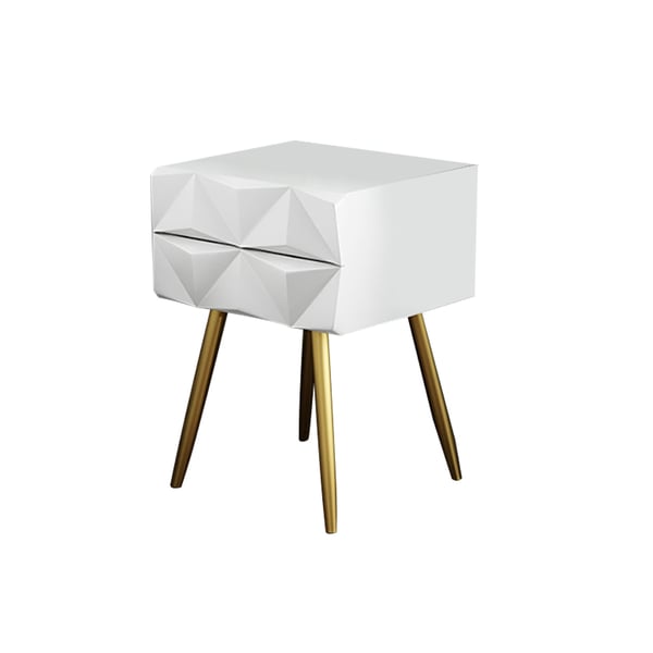 Nordic White Nightstand Angular Surface Bedside Table with 2 Drawers in ...