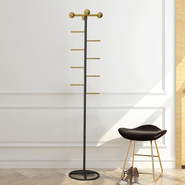 Gold & Black Modern Freestanding Coat Stand with 12 Hooks | Homary UK