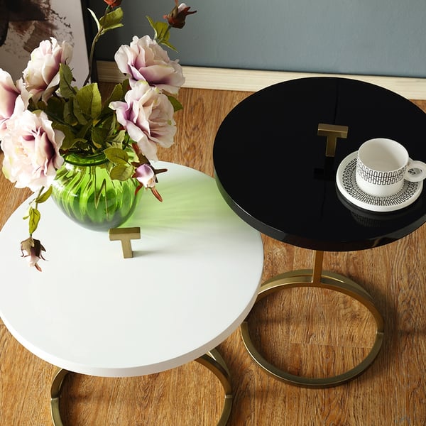 Round White Small End Table in Gold Metal Portable | Homary