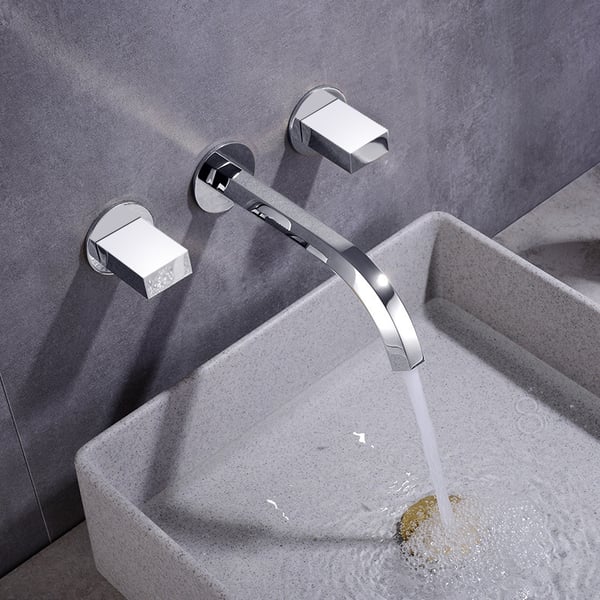 Modern Sleek Style Wall Mounted Bathroom Basin Mixer Tap Double Handle ...