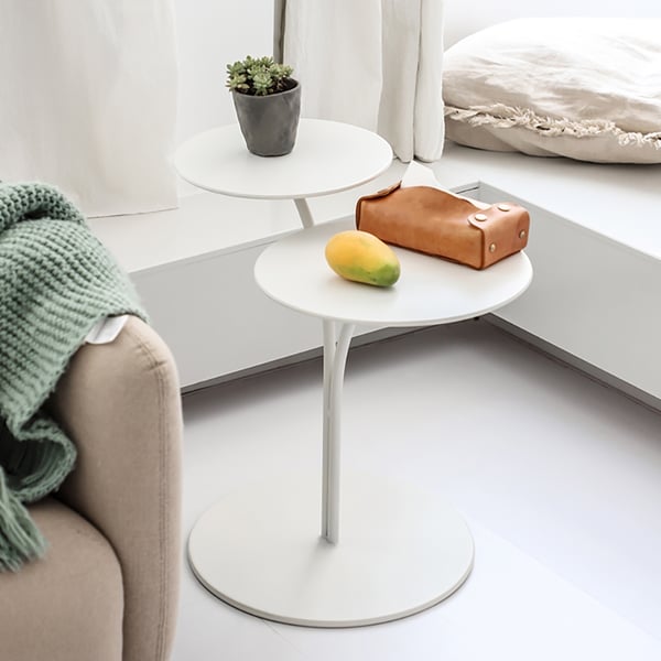 Modern Stylish White Side Table with 2-Shelf Round End Table Metal-Homary