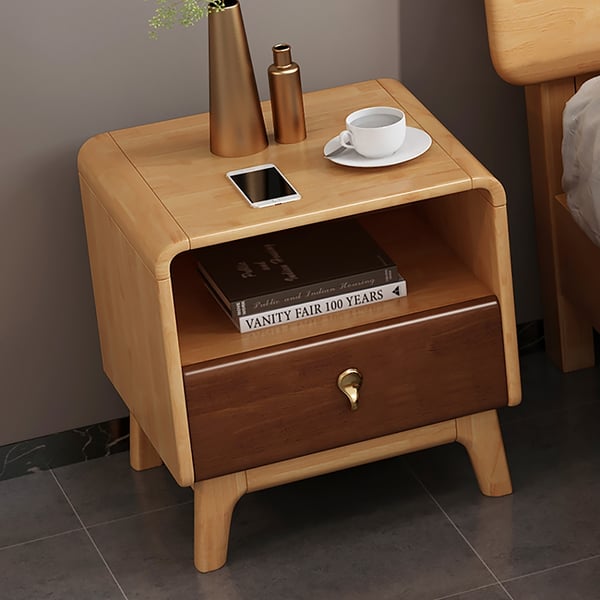 Modern Cottage Bedroom Nightstand 1-Drawer Natural Bedside Table | Homary