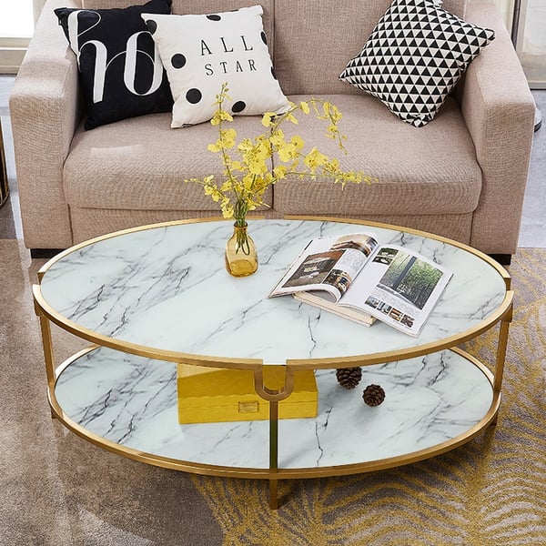 Modern Stylish Gold Glass Oval Coffee Table 2 Tier Cocktail Table ...