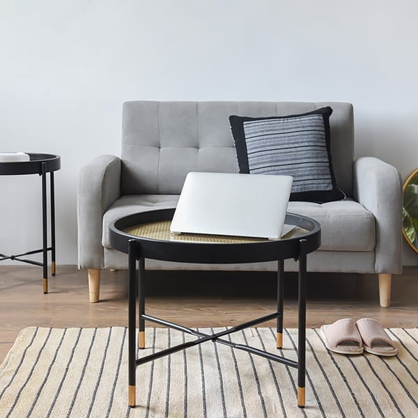 600mm Glass Round End Table Side Table with Firm Metal Frame and ...