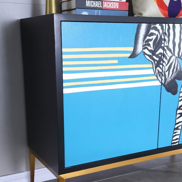 Contemporary Cabinet Solid Wood Painted Zebra Pattern Chest with 2 ...