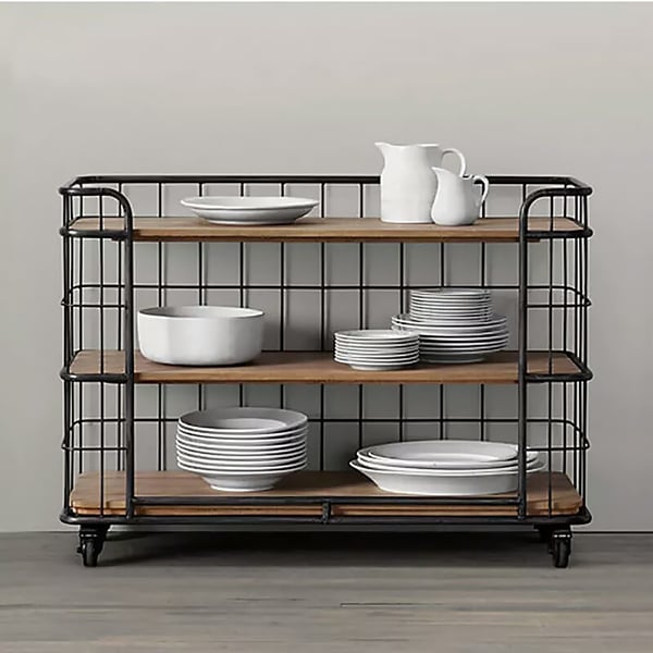 35" Rustic 3-Tier Shelving with Wheels Kitchen Shelving | Homary