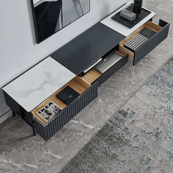 Contemporary TV Stand Sintered Stone top Media Console with Storage for ...
