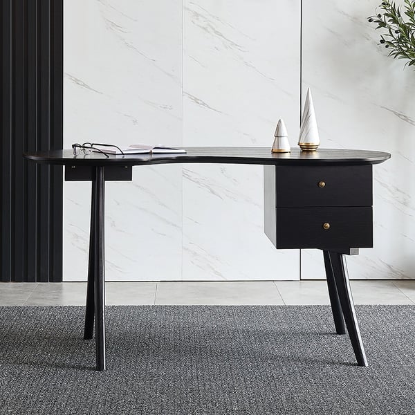 Black Writing Desk with 2-Drawer Modern Computer Desk MDF | Homary