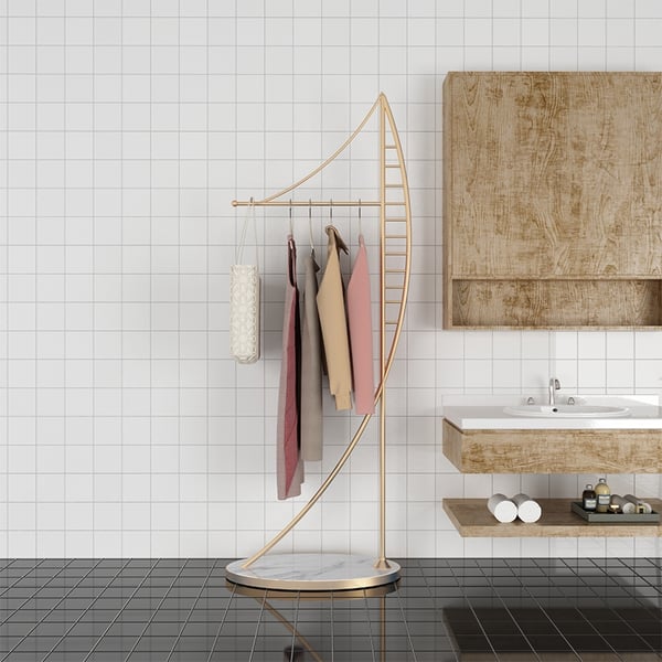 Marble Clothing Stand Coat Rack Gold with Shelf and Hanging | Homary