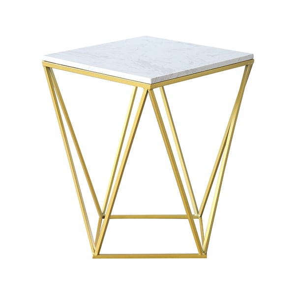 Modern White End Table with Marble Top Side Table Metal Frame | Homary