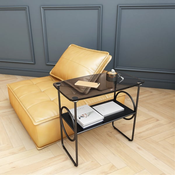 Modern Black End Table with Storage Side Table Metal | Homary UK