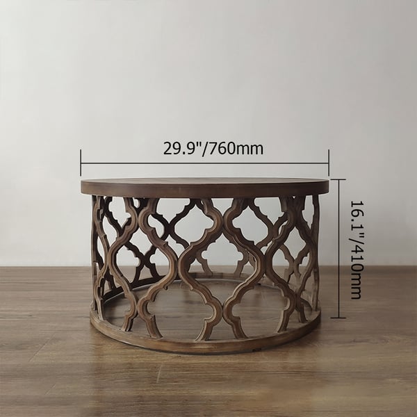 Round Coffee Table Country Accent Table Hollow for Living Room MDF | Homary