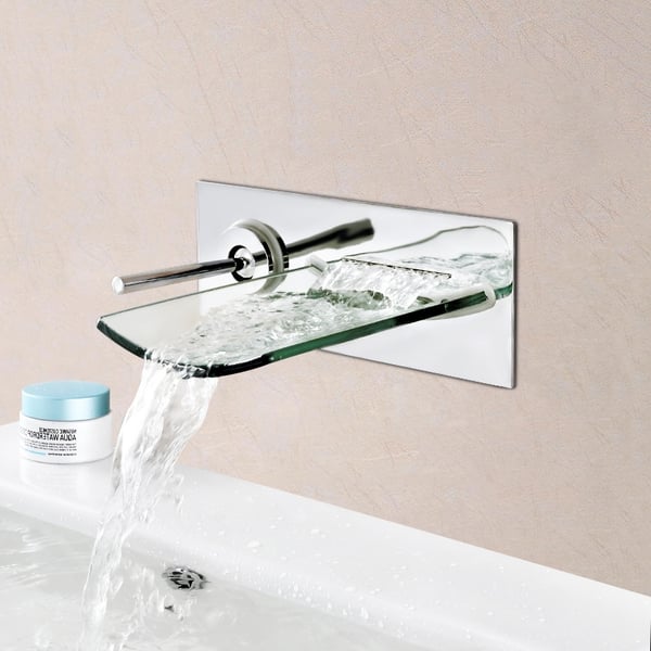 Clari Wall Mounted Brushed Nickel Glass Waterfall Spout Bathroom Sink ...