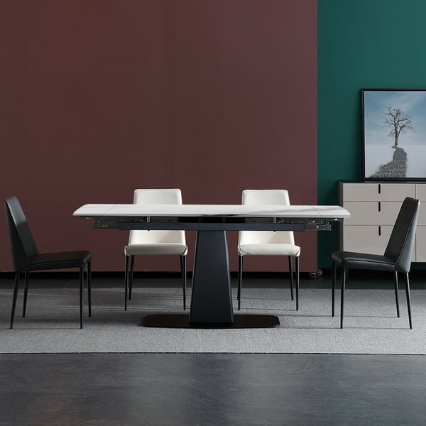White Extendable Dining Table Rectangular Sintered Stone Dining Room ...