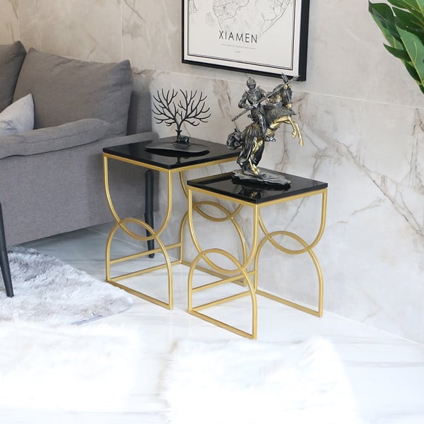 Black Square End Table Metal Side Table Set of 2 | Homary UK