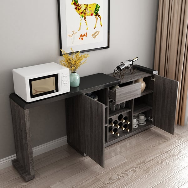Modern Extendable Kitchen Sideboard Buffet Table Cabinet with Wine Rack ...
