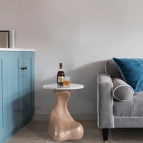 Modern White Side Table Faux Marble End Table with Round Tabletop with ...