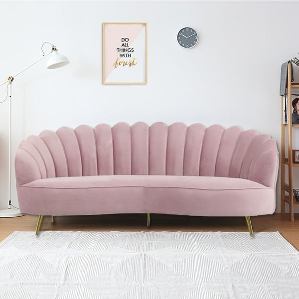 Mid-Century Modern Channel Tufting Sofa Plush Pink Velvet Upholstered ...