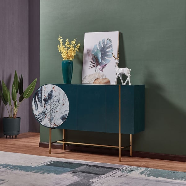 59" Sideboard Buffet Hand Painting Sideboard Cabinet with 2 Doors and 1 ...
