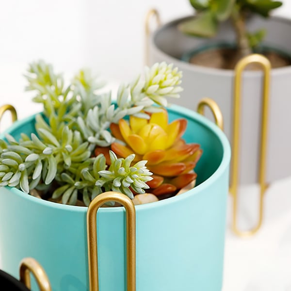 Small Plant Pots Round Planter with Metal Stand for Indoor&Outdoor Set ...