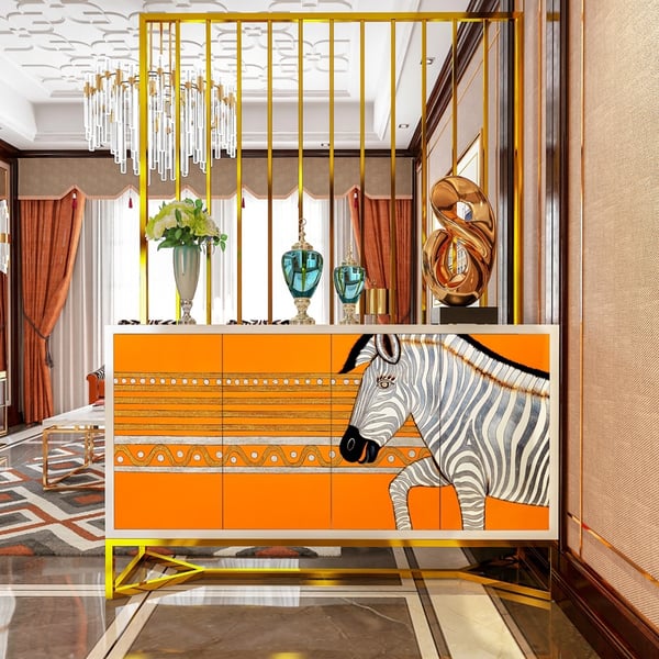 Modern Orange Sideboard Cabinet With Doors Hand-painted Entryway and ...