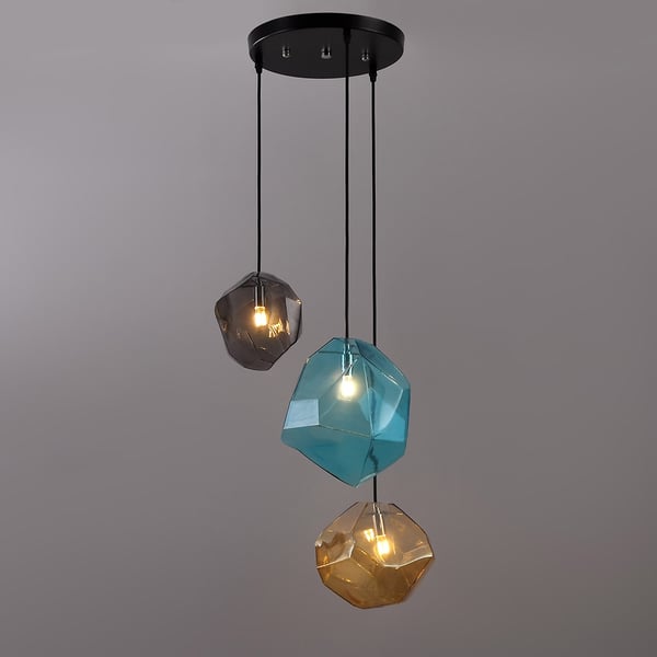 Stone 3-Light Colored Clear Glass Shade Pendant Lighting Fixture with ...