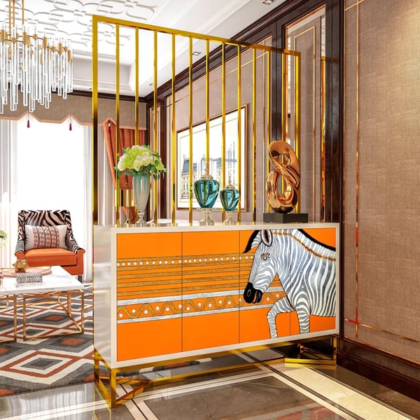 Modern Orange Sideboard Cabinet With Doors Hand-painted Entryway and ...