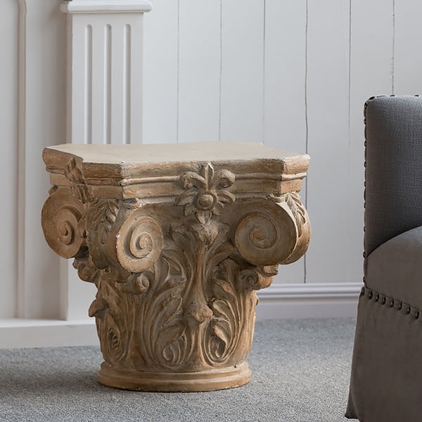 Framhouse End Table Unique Carved French Country Distressed-Homary