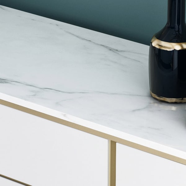 59" White Sideboard Buffet with Marble Top 4 Doors & 3 Drawers Gold ...
