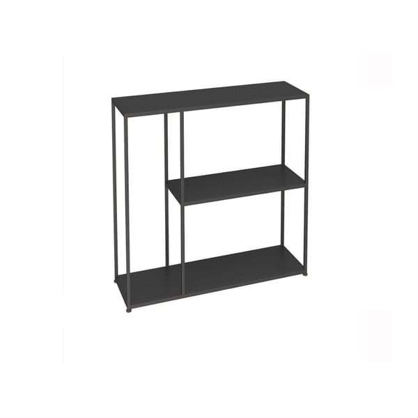 Black Rectangular Narrow Console Table with Shelves Industrial Metal ...