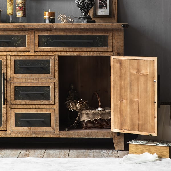 47" Rustic Natural Sideboard Buffet with 5 Drawers & 2 Doors | Homary
