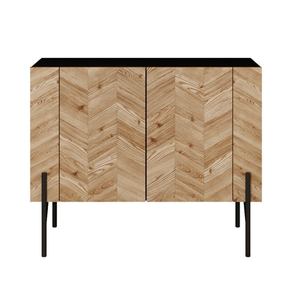 Chevron Sideboard Buffet with Storage 2-Door Black and Natural Accent Cabinet | Homary