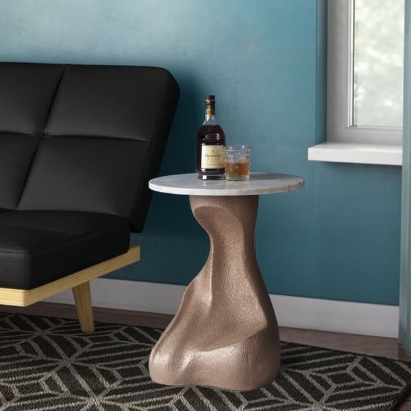 Modern White Side Table Faux Marble End Table with Round Tabletop with ...