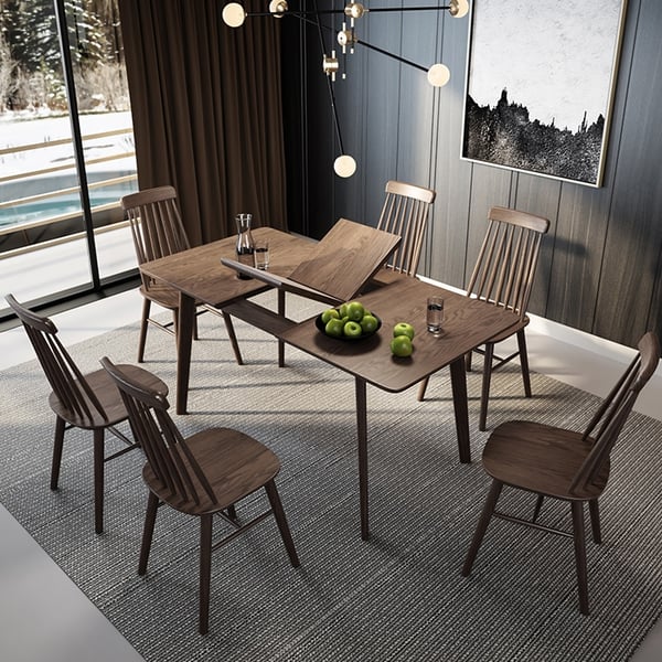 Modern Rectangular Extendable Dining Table Ash Wood Brown Dining Table ...